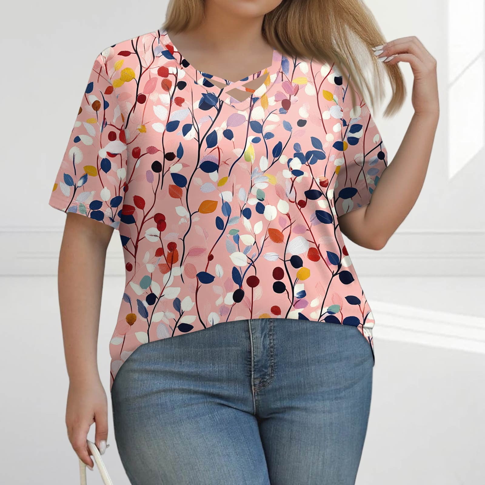 CHCNHAC Plus Size Tops for Women Criss Cross Summer Top Oversized V ...