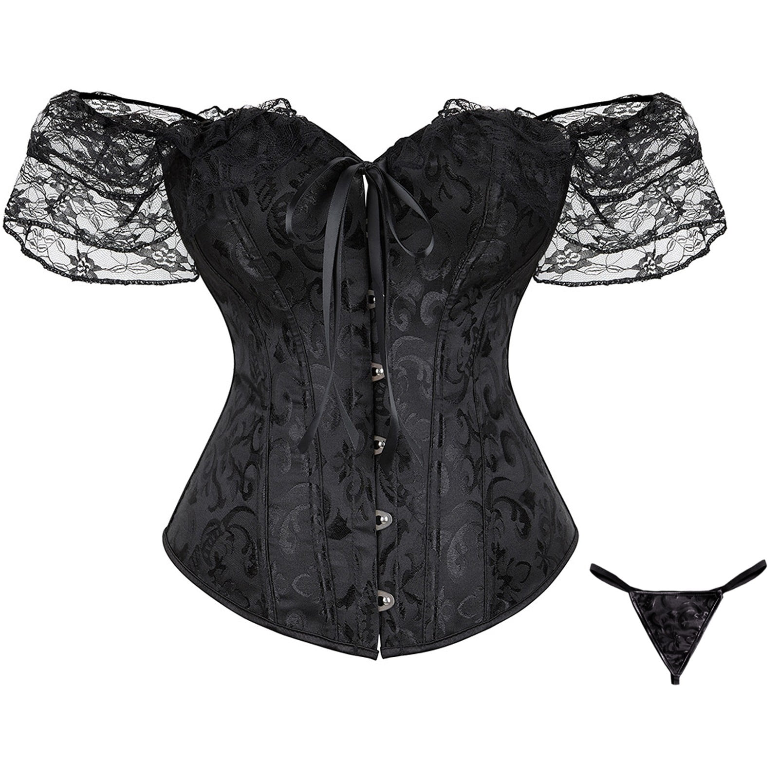 CHCNHAC Renaissance Corset for Women Floral Pleated Trim Corset Satin ...