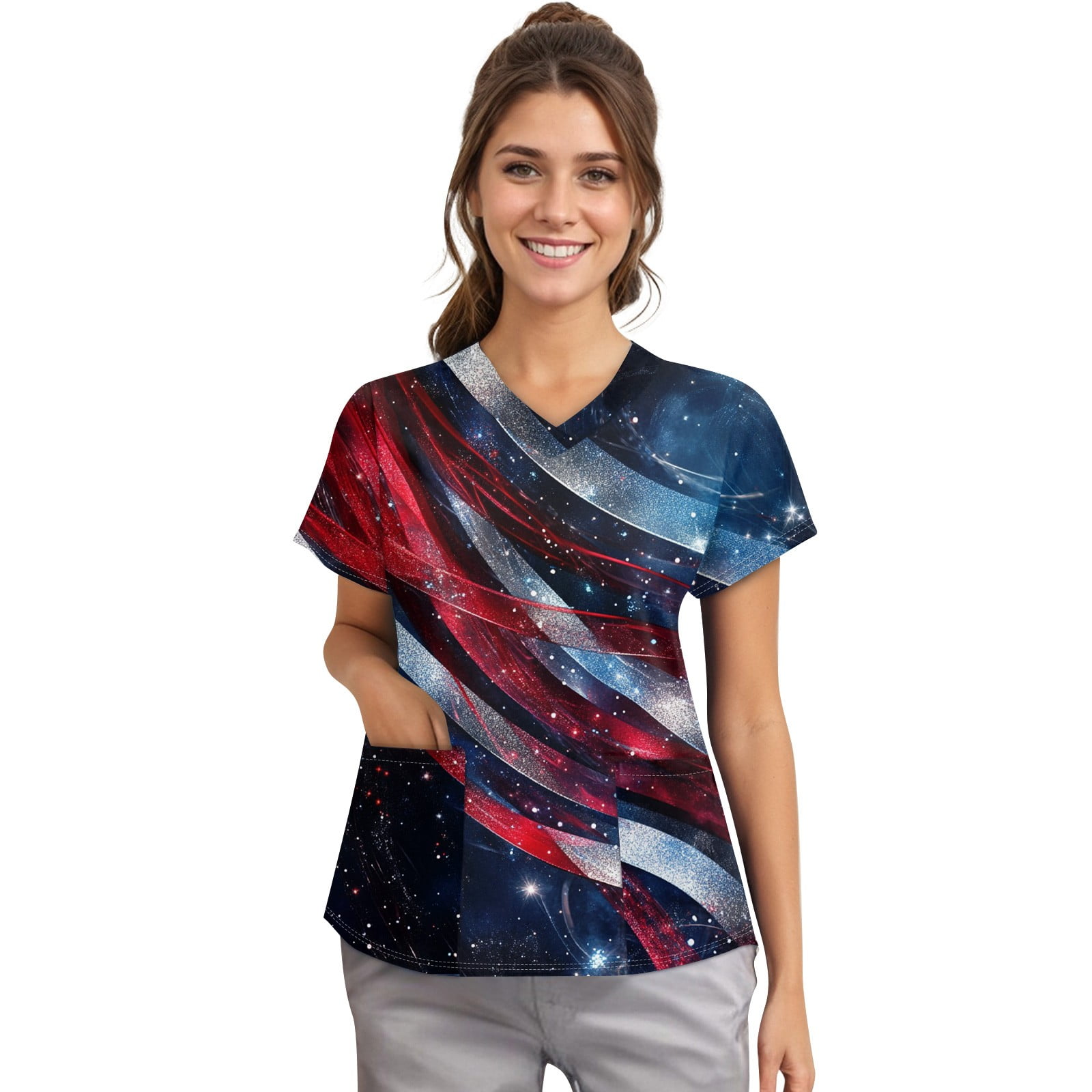 CHCNHAC Scrubs for Women 4th Of July Stars and Stripes Graphic Nursing ...