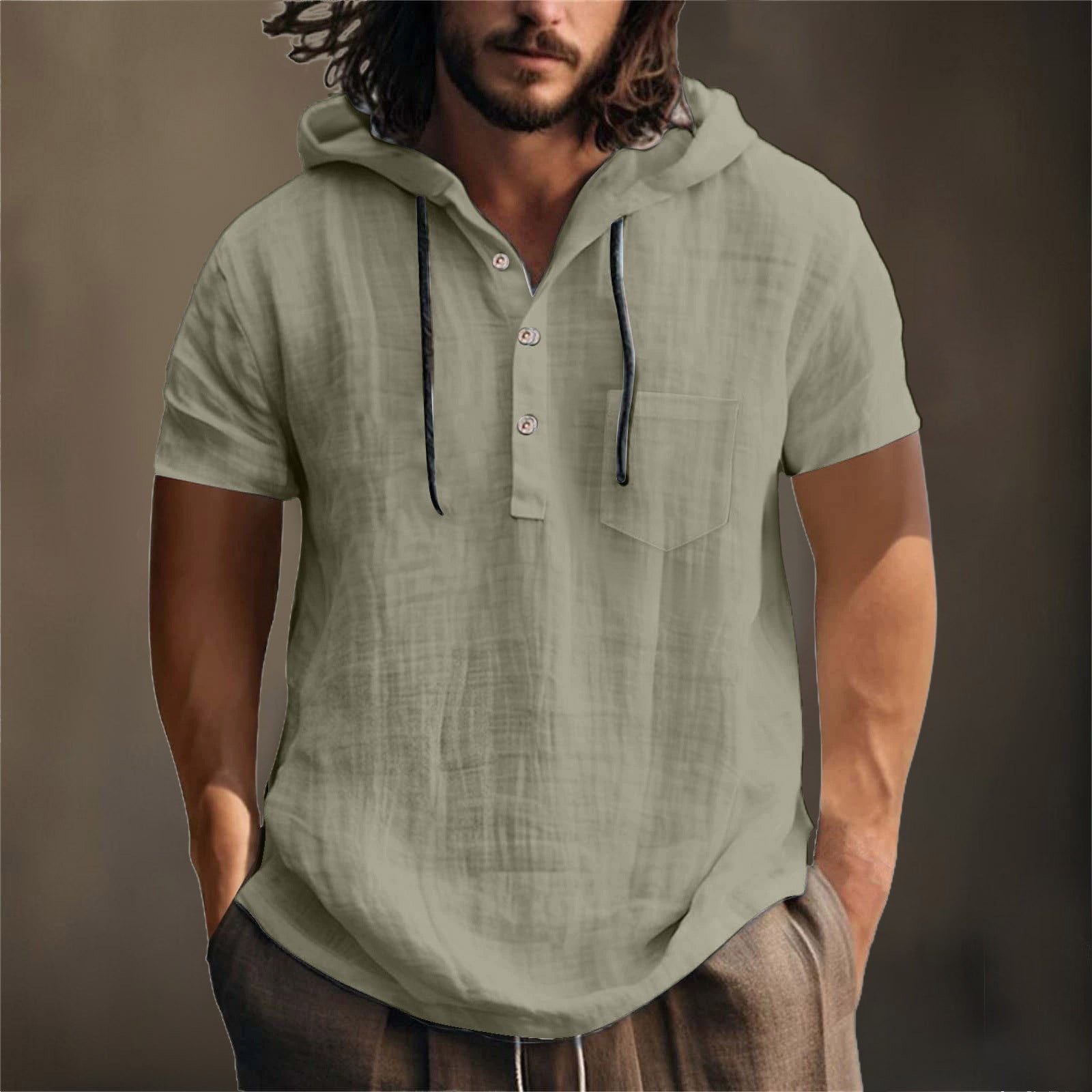CHCNHAC Shirts for Men Light Weight Button Short Sleeve Hoodie with ...