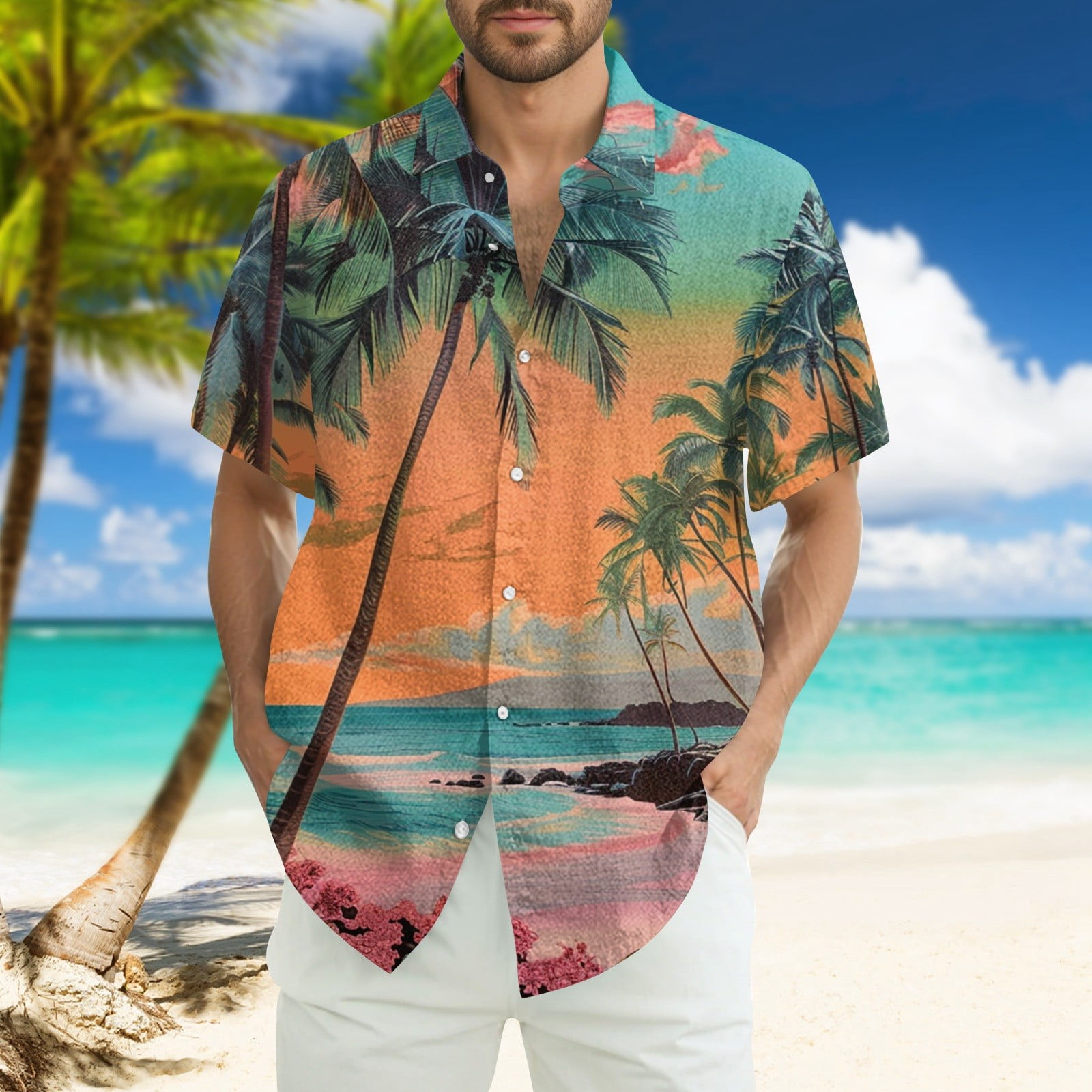 CHCNHAC Short Sleeve Button Down Men Casual Summer Floral Shirts ...