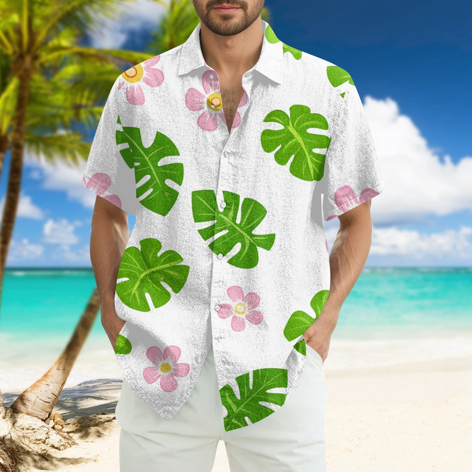 CHCNHAC Short Sleeve Button Down Men Leisure Summer Floral Shirts ...