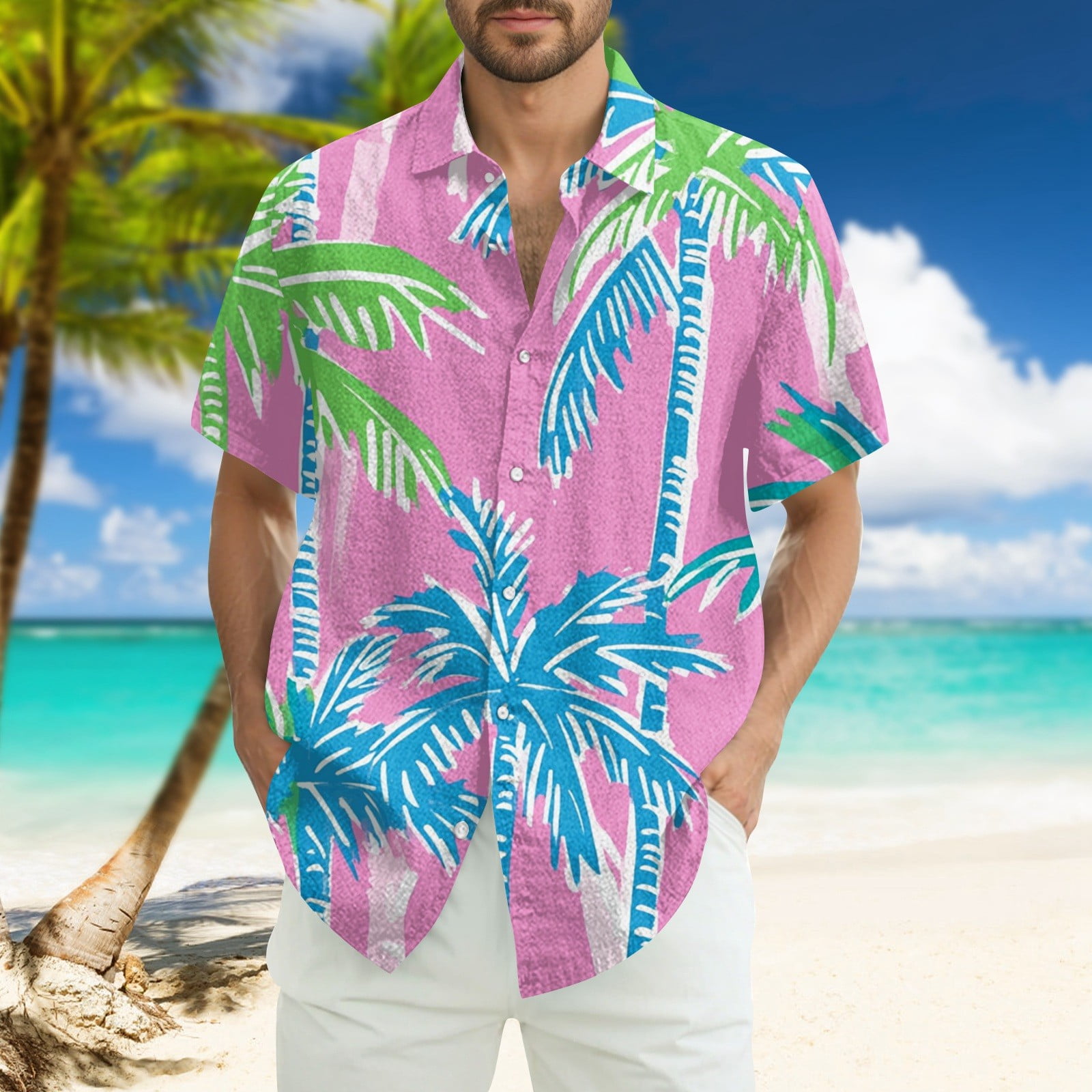 CHCNHAC Short Sleeve Button Down Men Casual Summer Floral Shirts Trendy ...