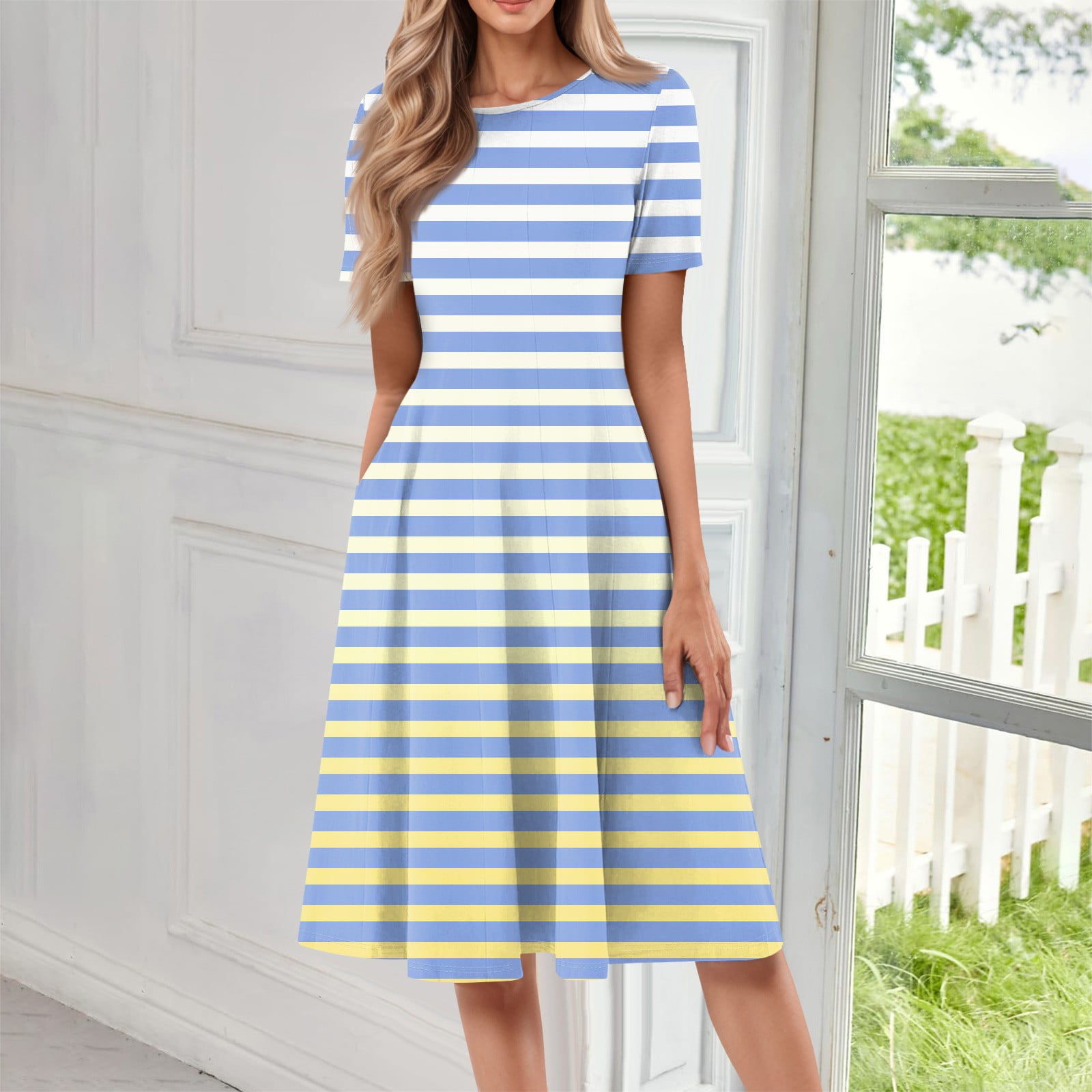 CHCNHAC Spring Dresses For Women 2025 Gradient Print Casual Summer ...