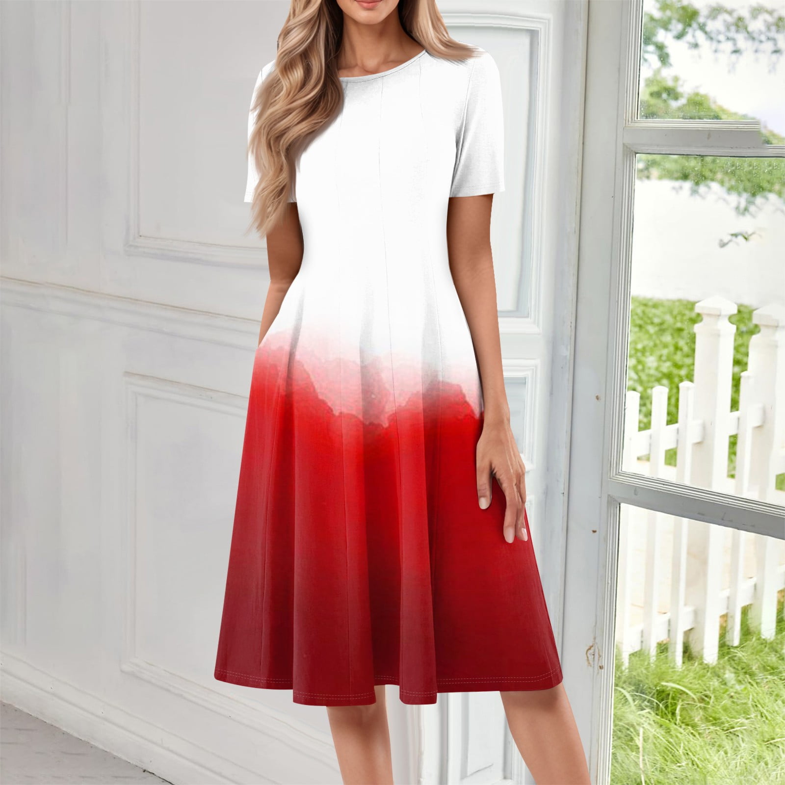 CHCNHAC Summer Dresses For Women 2025 Gradient Print Flowy Spring ...