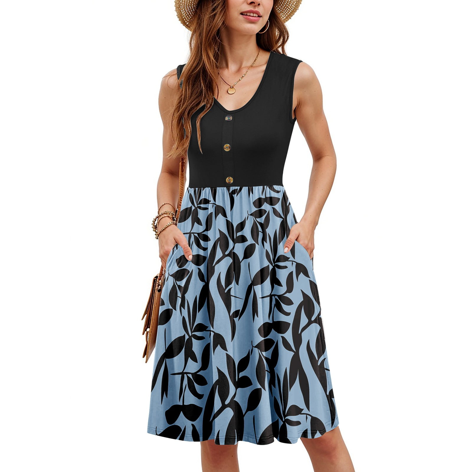 CHCNHAC Summer Midi Dresses For Women Swing Flowy Sundresses Dressy ...