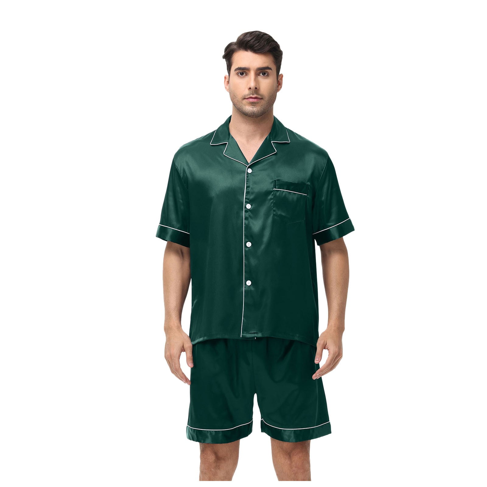 CHCNHAC Summer Pajamas Set for Men Short Sleeve Sleepwear Cozy Silk ...