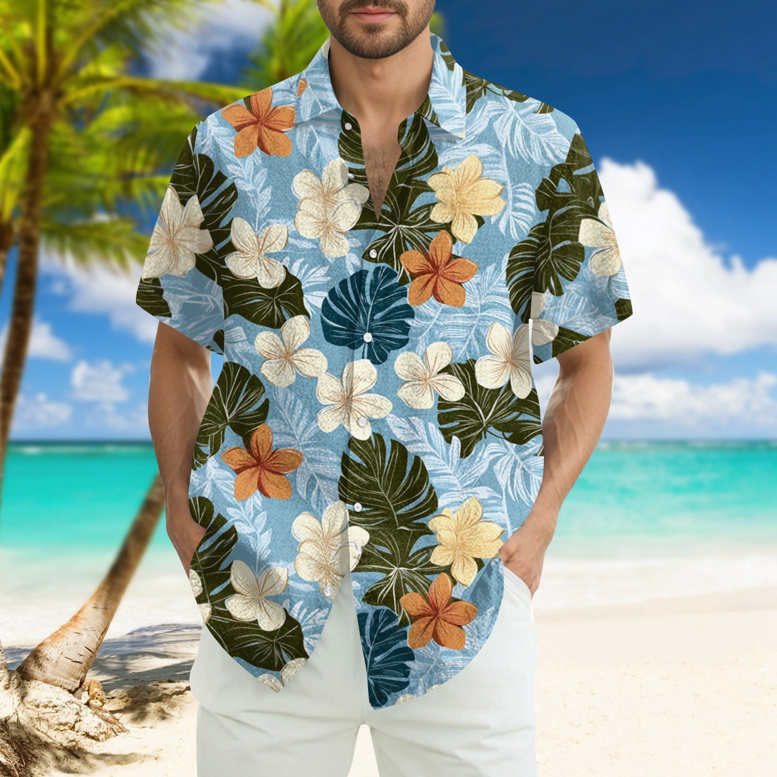 CHCNHAC Summer Shirts for Men Summer Short Sleeve Button Down Floral ...