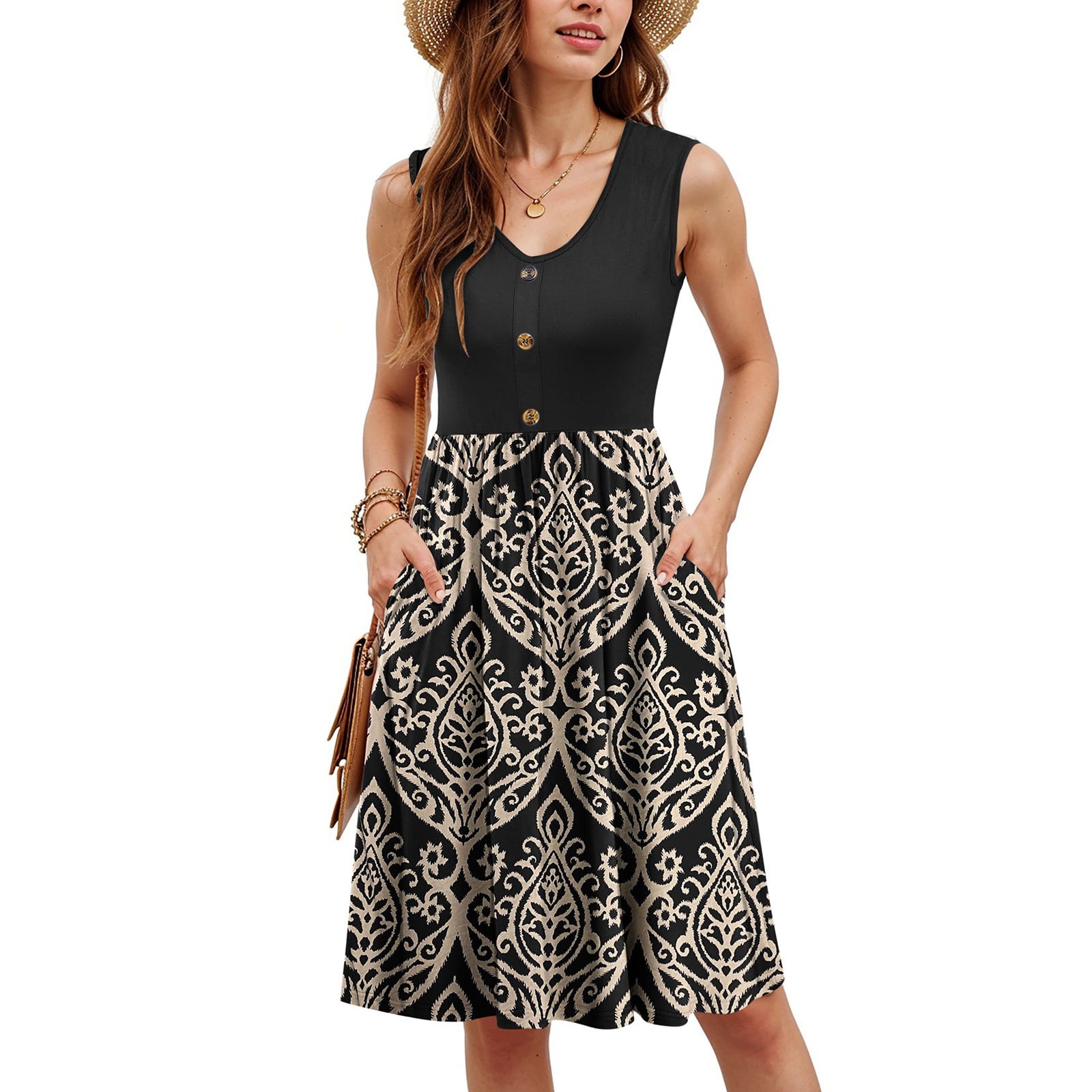 CHCNHAC Sundresses For Women 2025 Loose V Neck Ladies Dresses Floral ...