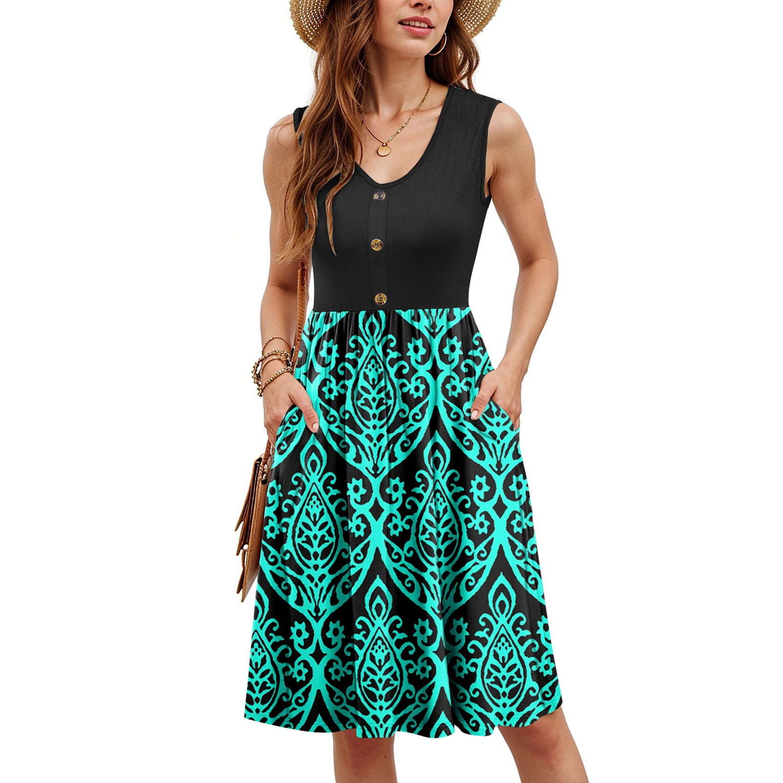 CHCNHAC Sundresses For Women 2025 Loose V-Neck Modest Dresses Floral ...