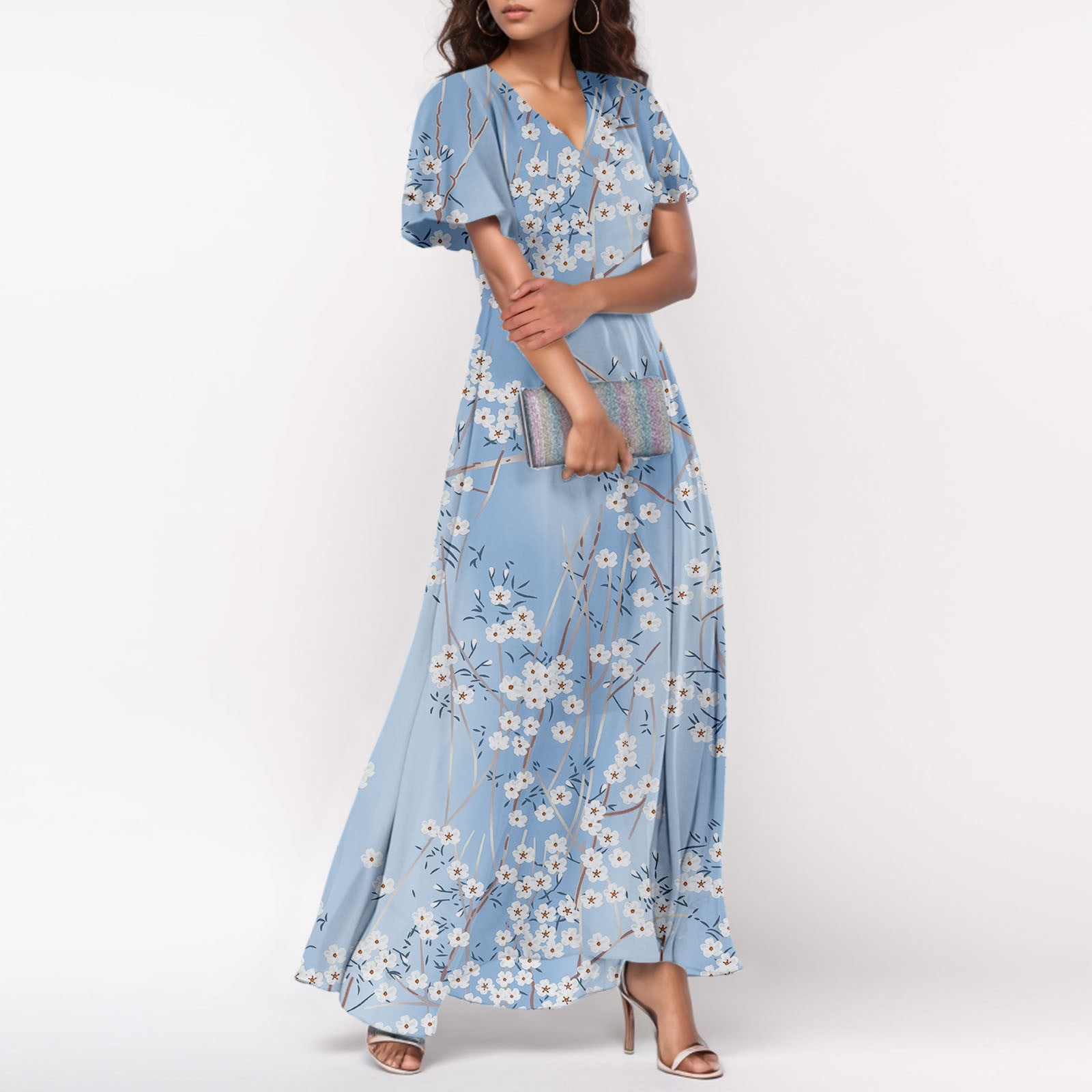 CHCNHAC Sundresses for Women 2025 Floral Beach Dresses Cute V-Neck ...