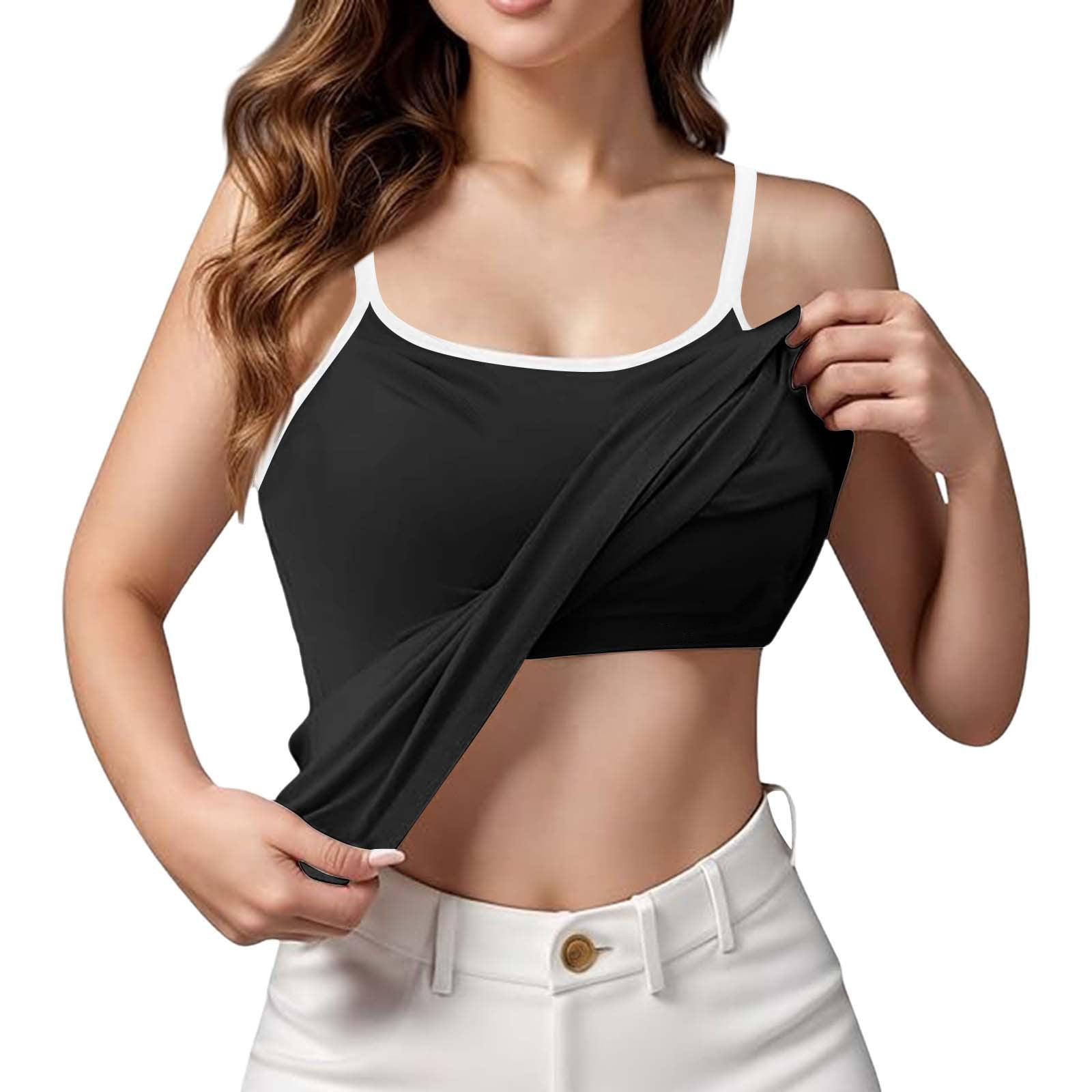 CHCNHAC Tank Top with Built In Bra for Women Spaghetti Strap Cami Tank Summer Stretchy Workout ...