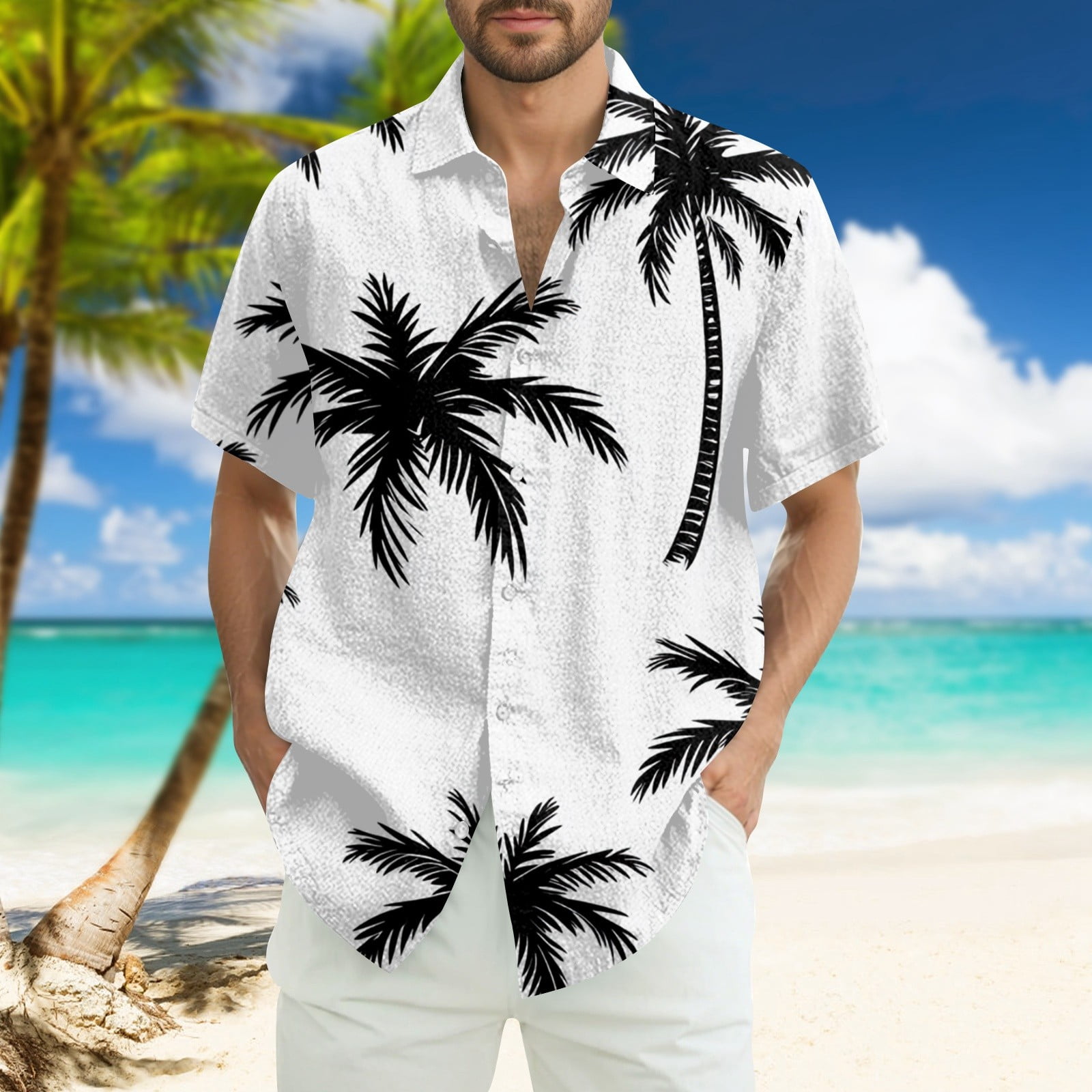 CHCNHAC Vacation Shirts for Men Summer Short Sleeve Button Down Floral ...