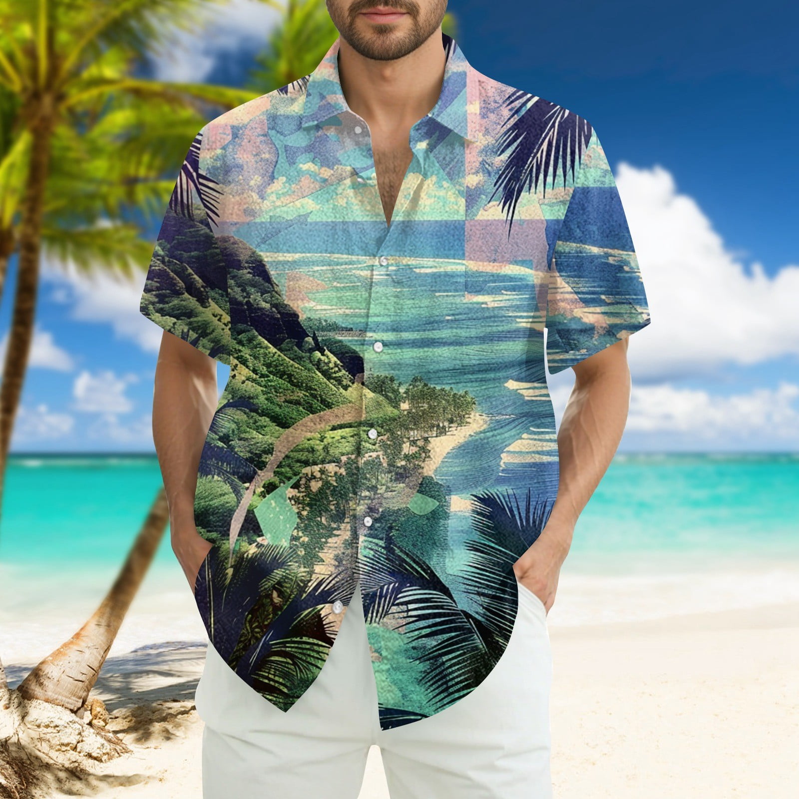CHCNHAC Vacation Shirts for Men Summer Short Sleeve Button Down Floral ...