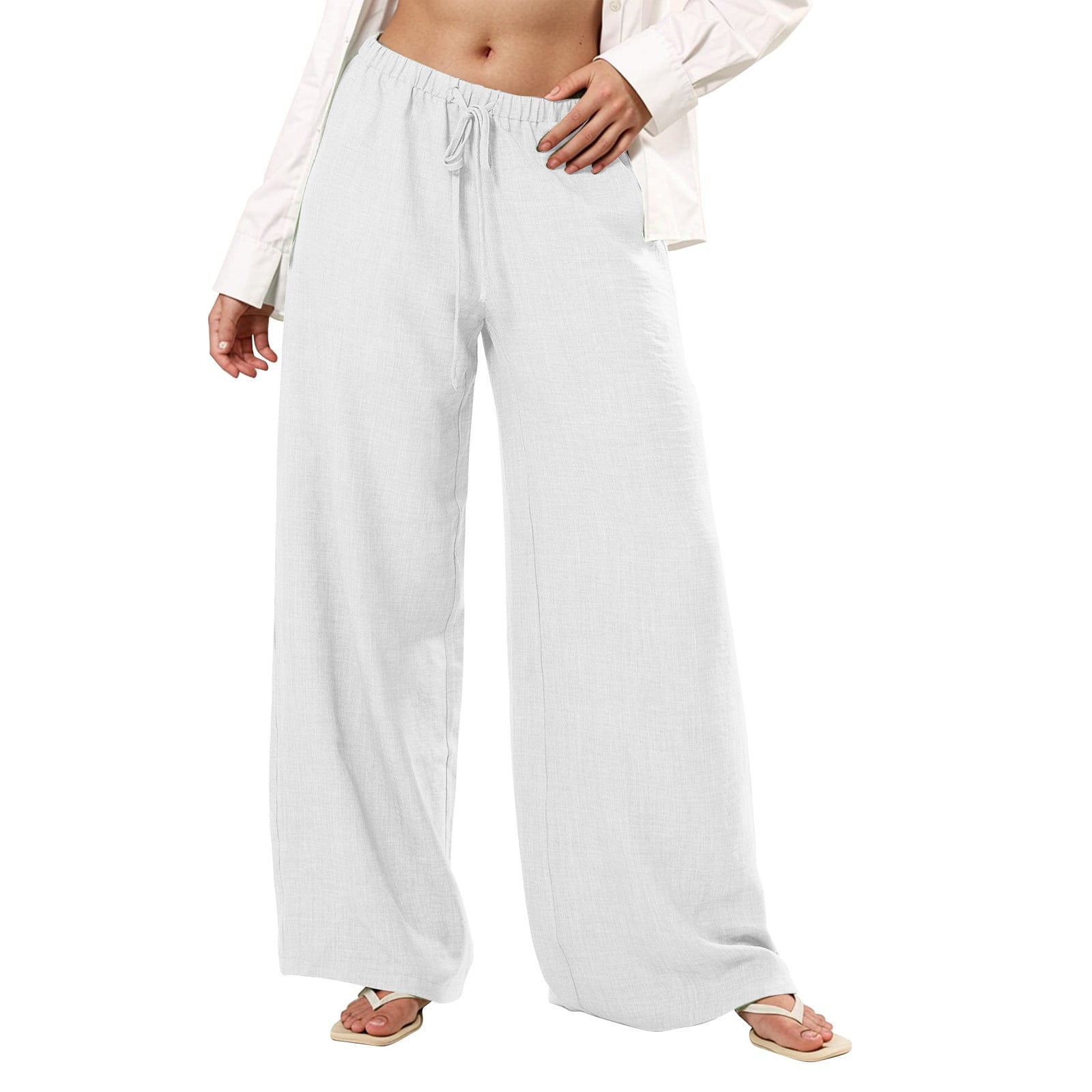 CHCNHAC White Flowy Pants for Women Loose Palazzo Trousers Pants Wide ...