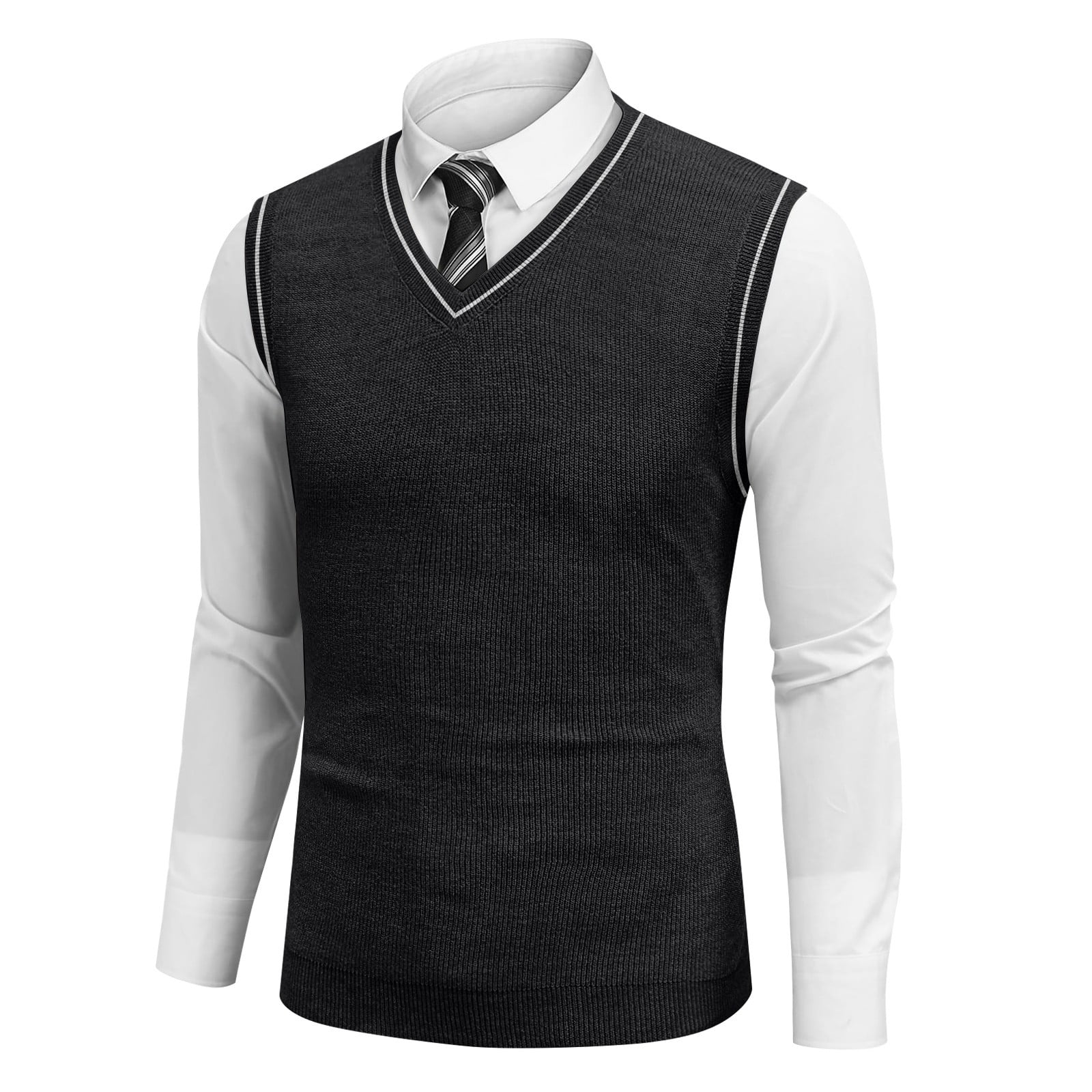 CHCNHAC White Sweater Vest Men Solid Knit Regular Fit Pullover Sweater ...