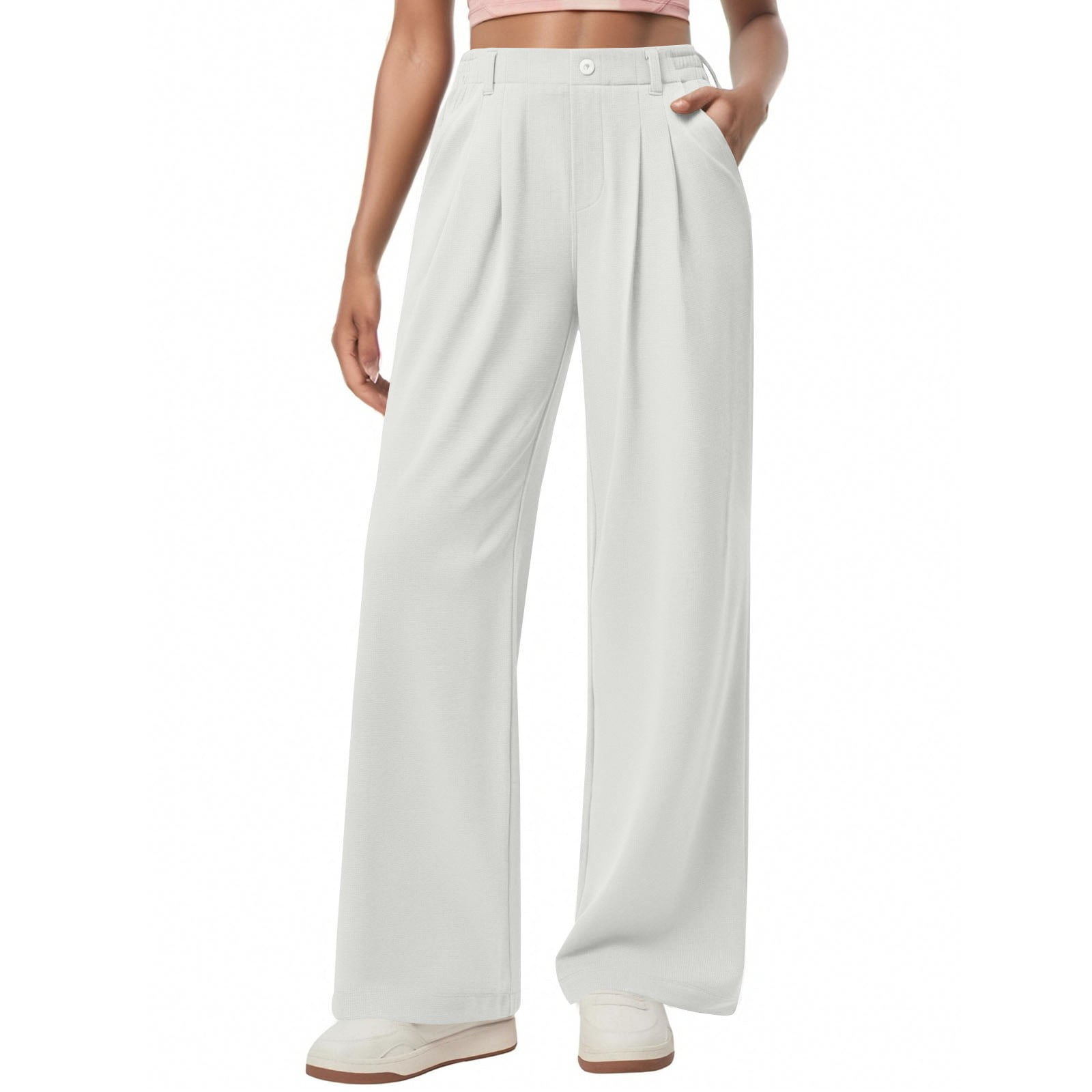CHCNHAC White Wide Leg Pants Woman Trendy High Waisted Slacks Pleated ...