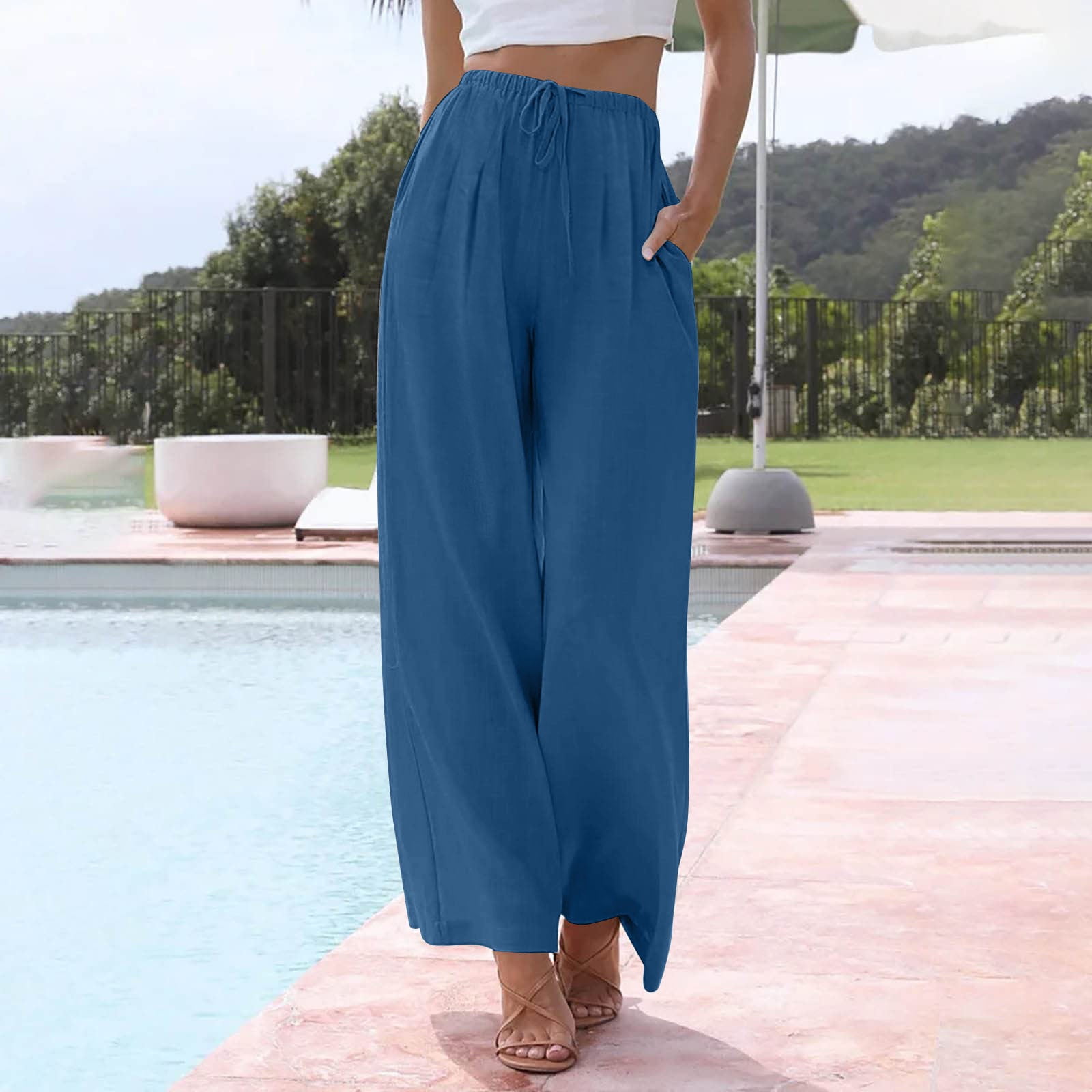 CHCNHAC Wide Leg Pants Woman Baggy Palazzo Flowy Trousers Pants High ...