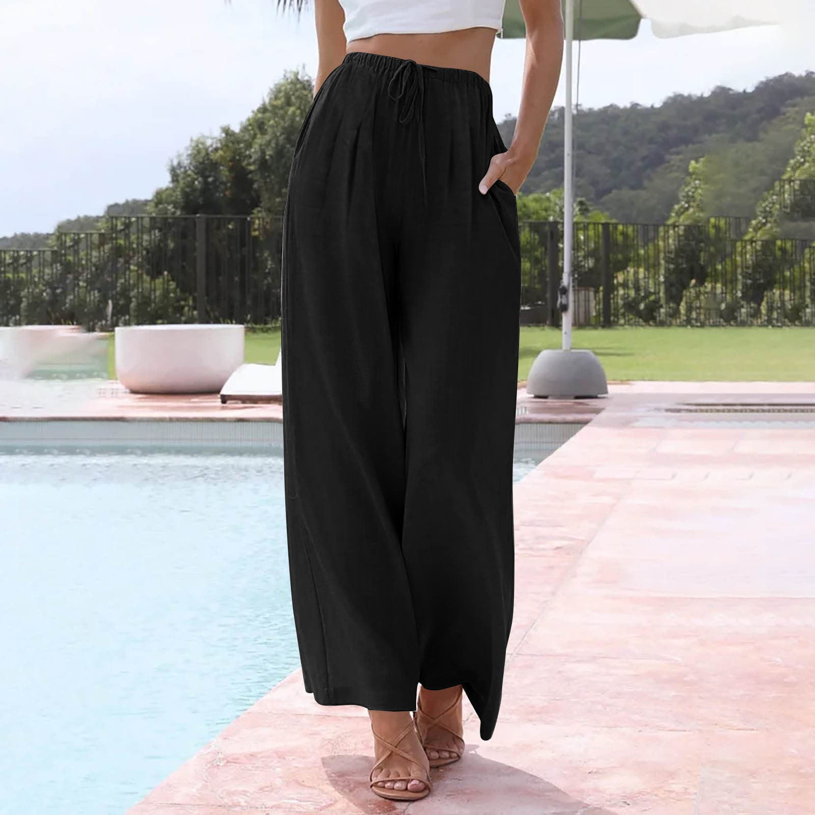 CHCNHAC Wide Leg Pants Woman Casual Flowy Wide Leg Trouser Loose Fit ...