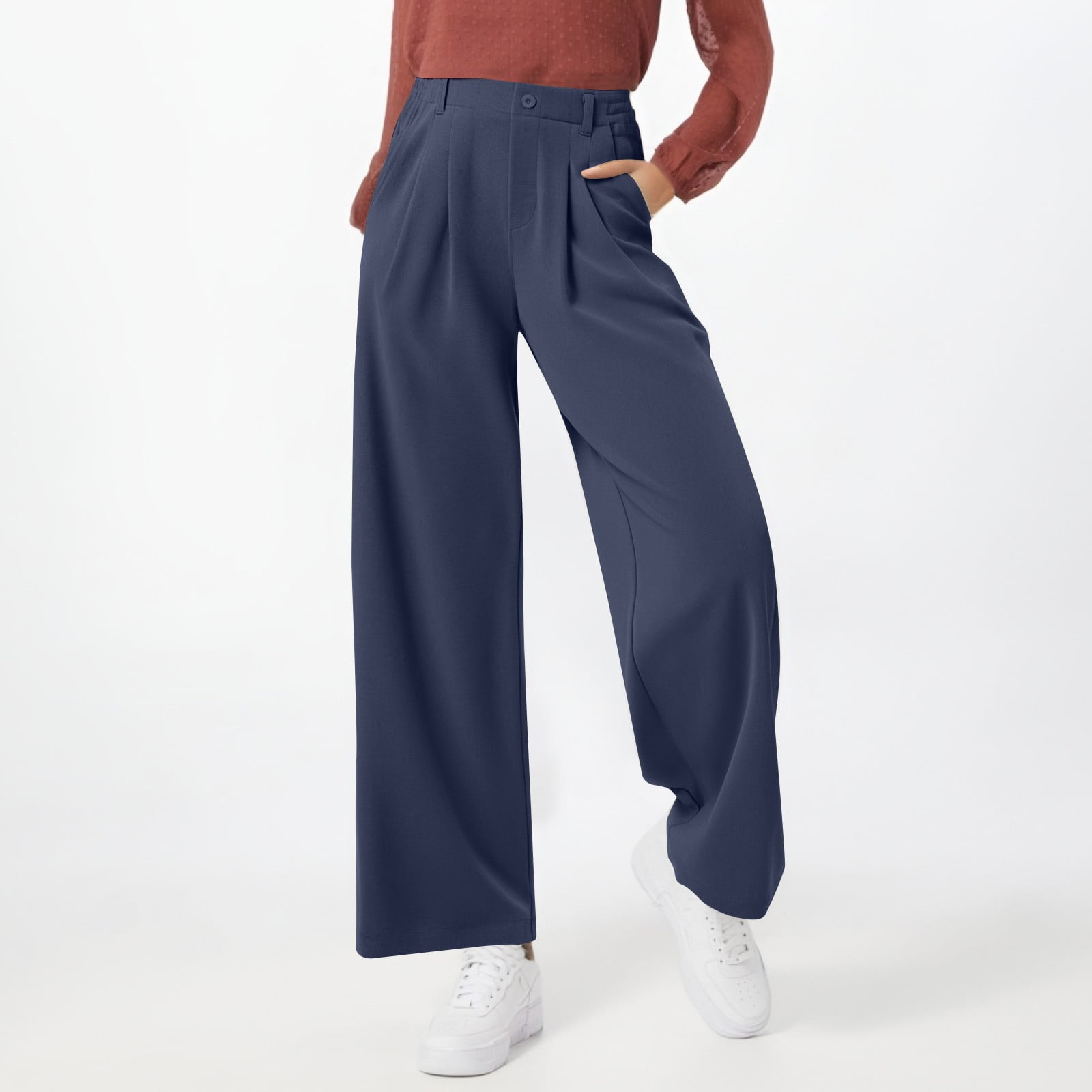 CHCNHAC Wide Leg Pants Woman Dressy Casual High Elastic Waisted Slacks ...