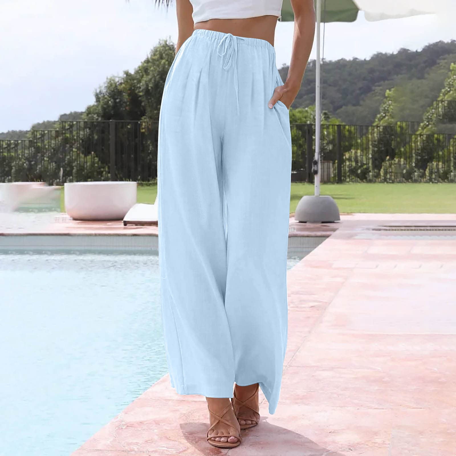 CHCNHAC Wide Leg Pants Woman Loose Fit Drawstring High Waist Pant ...