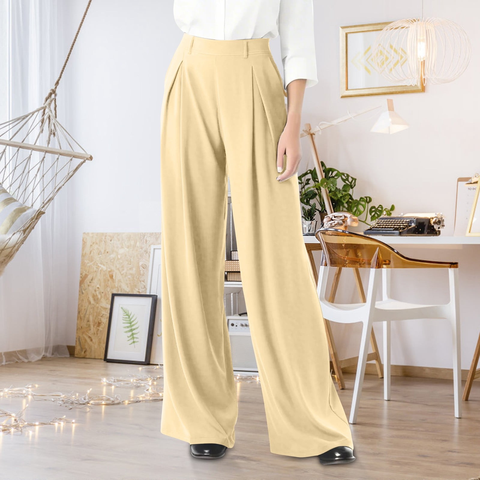 CHCNHAC Wide Leg Pants Woman Stretch Wide Leg Waffle Knit Slacks ...