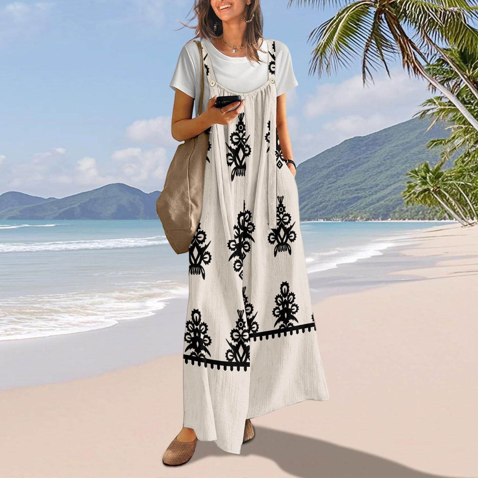 CHCNHAC Women's Boho Overalls Casual Bohemian Floral Pleated Jumpsuits ...