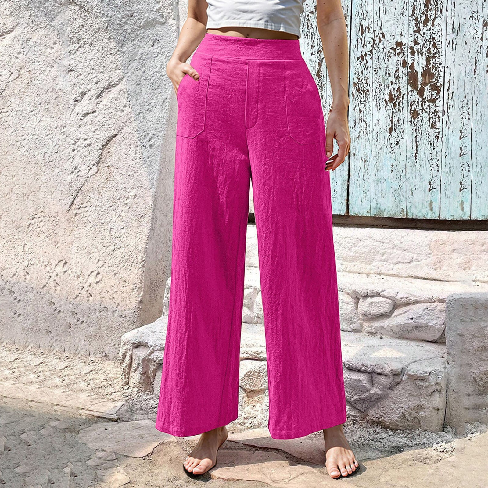 CHCNHAC Womens Linen Pants Baggy Palazzo Flowy Lounge Pants Wide Leg ...