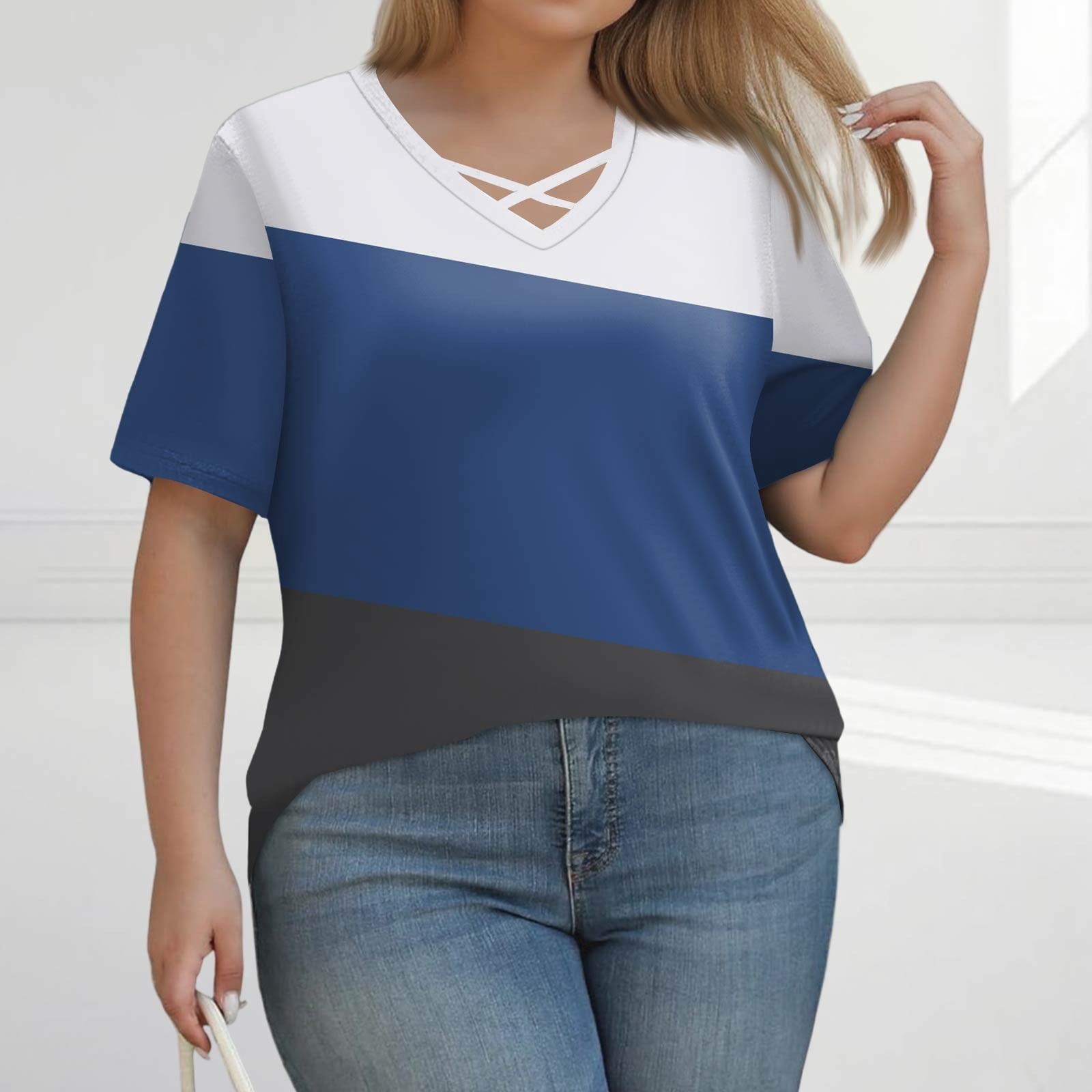 CHCNHAC Womens Plus Size Tops Summer Oversized Tops Criss Cross V-Neck ...
