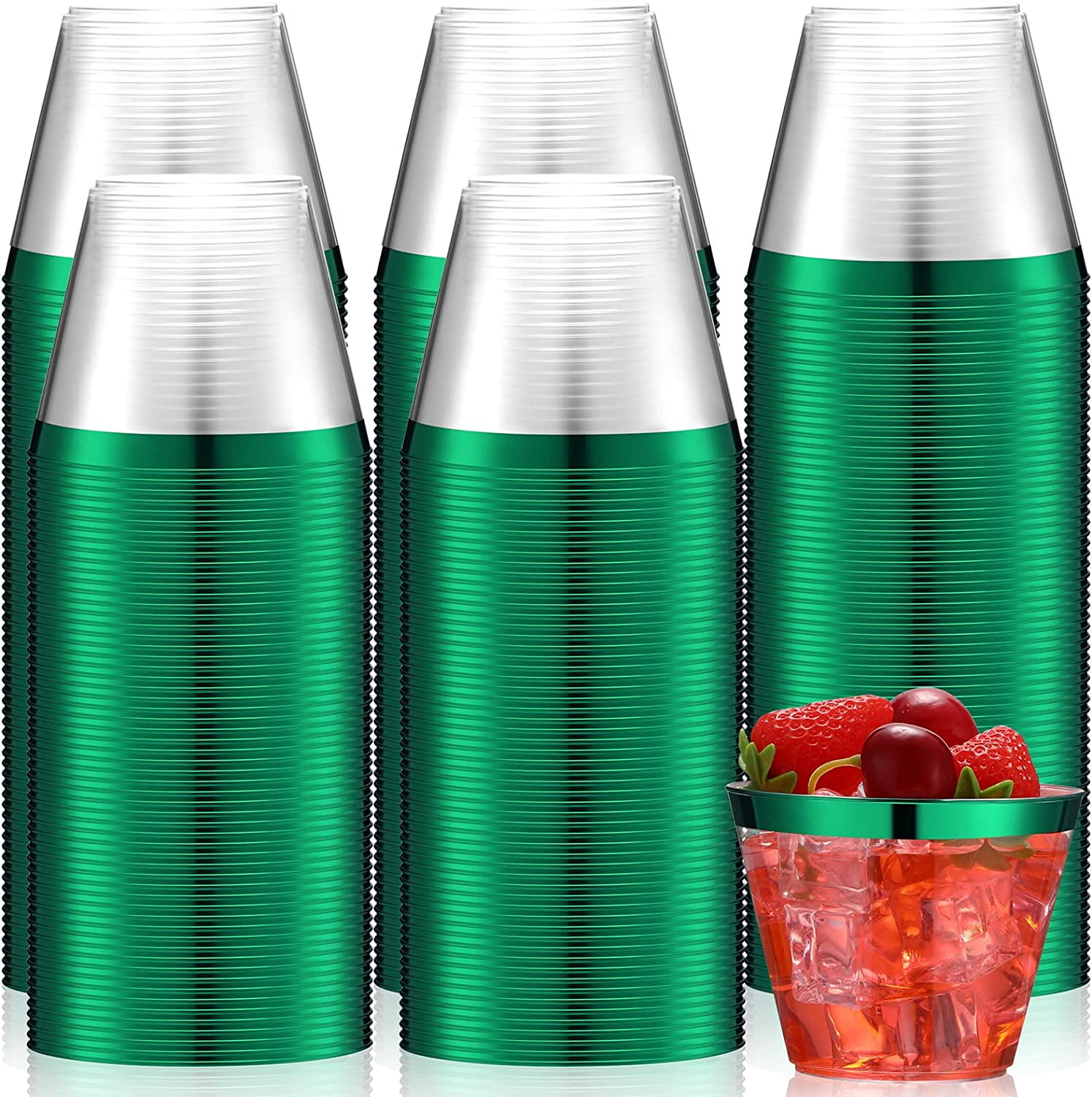 CHE-100 Pcs 9oz Rimmed Plastic Cups Wedding Clear Cocktail Cups Heavy ...