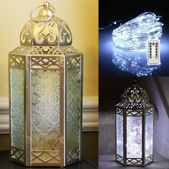 CHE-12" Metal Moroccan Decorative LED Fairy Lights Candle Lantern ...