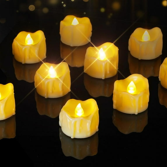 CHE-12Pcs Timer Tea Lights, Flameless Flickering Auto Tea Lights ...