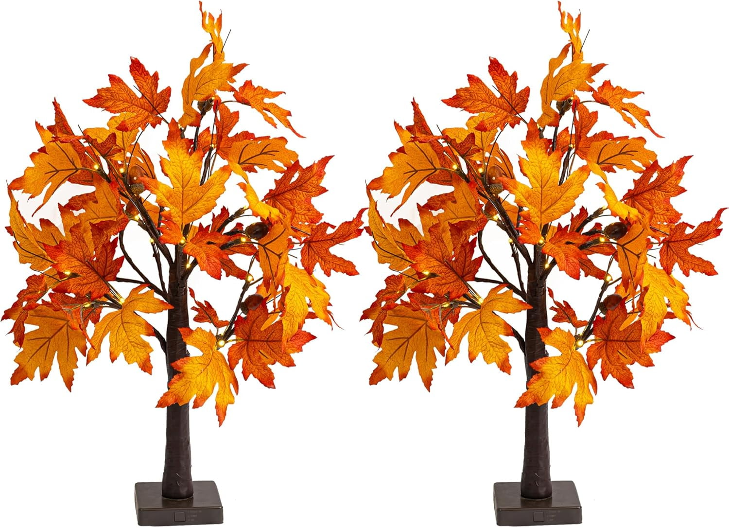 CHE-2 Pack 24 Inch Lighted Thanksgiving Fall Maple Tree Decor, 24 LED ...