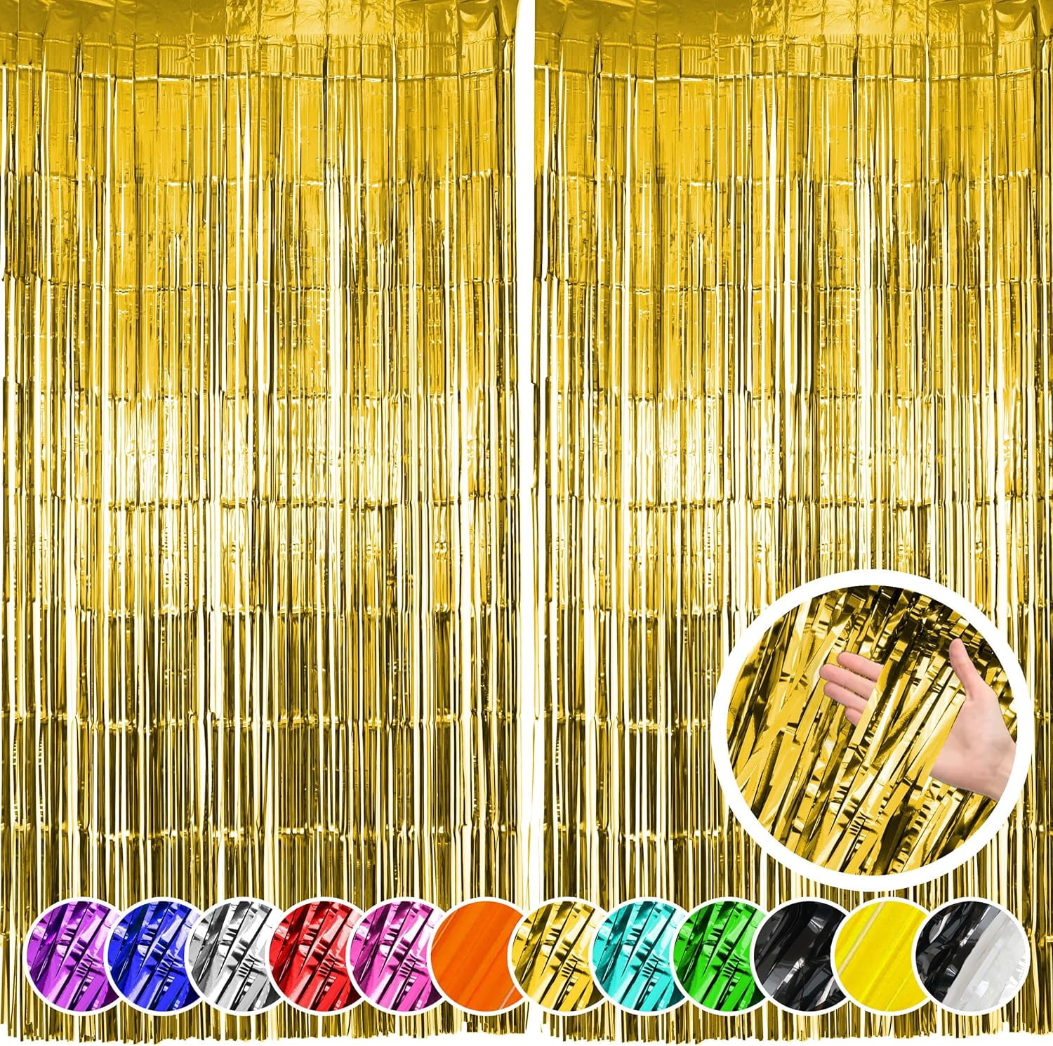 CHE-2 Pack Gold Fringe Curtain Party Backdrop, Gold Tinsel Backdrop ...