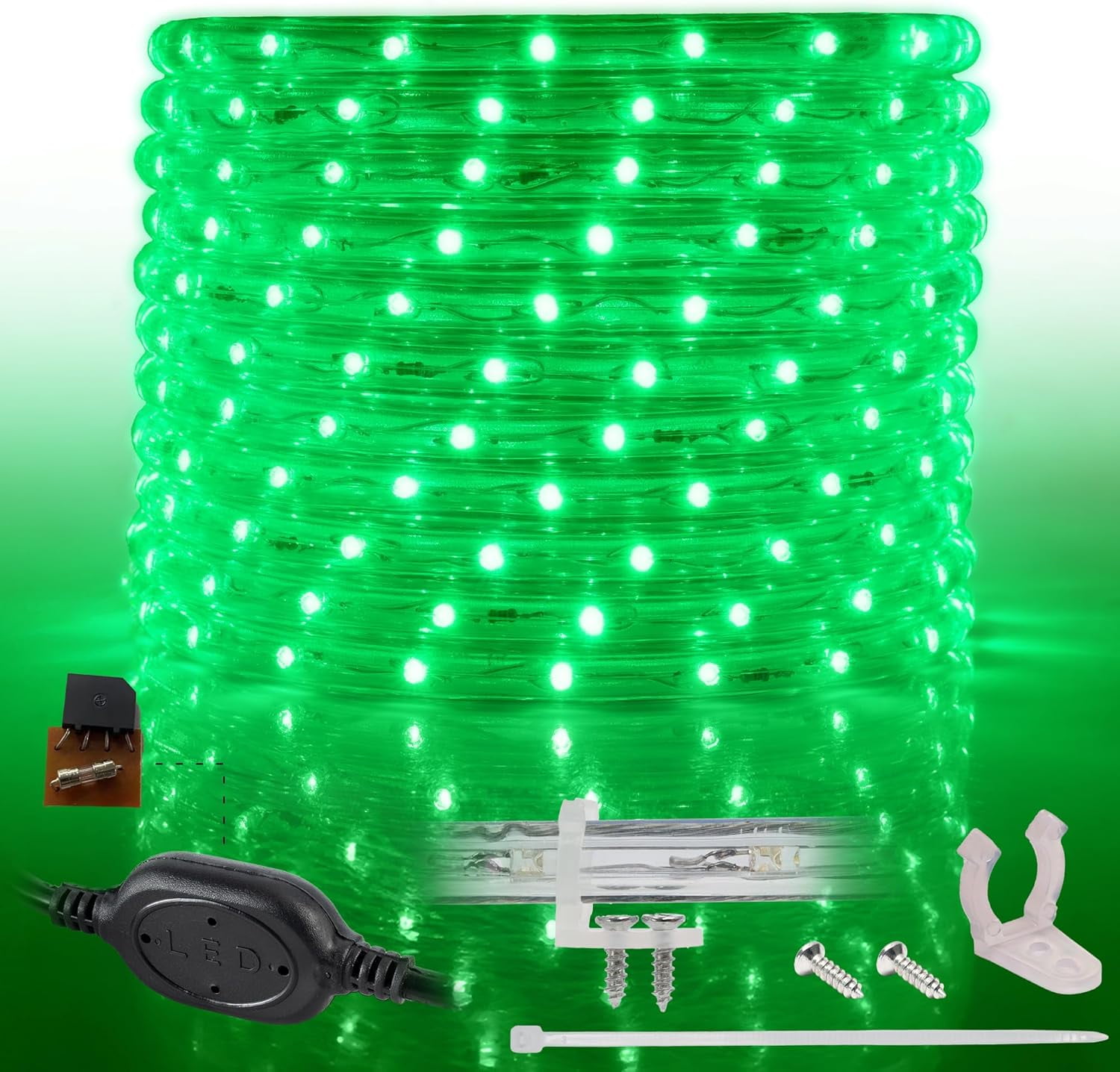 CHE-288LEDs, 25ft LED Green Outside Rope Light, Connectable Outdoor ETL ...