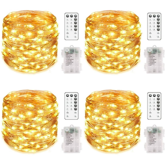 CHE-4 Pack 20 ft Remote Control Fairy Lights Battery Operated String ...
