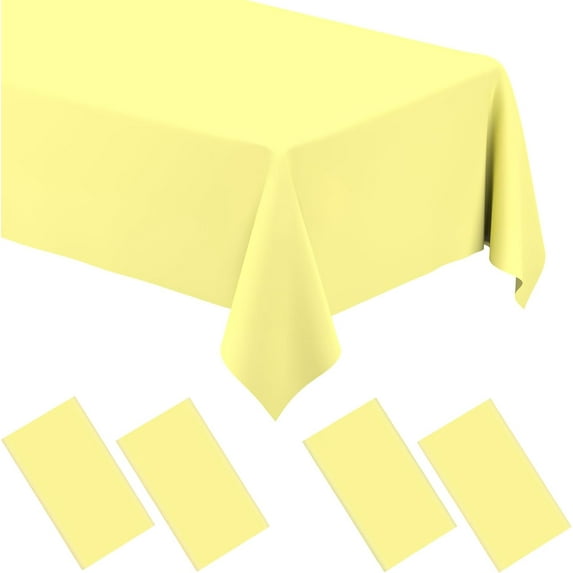 CHE-4 Pack Light Yellow Rectangular Plastic Tablecloths, Yellow ...