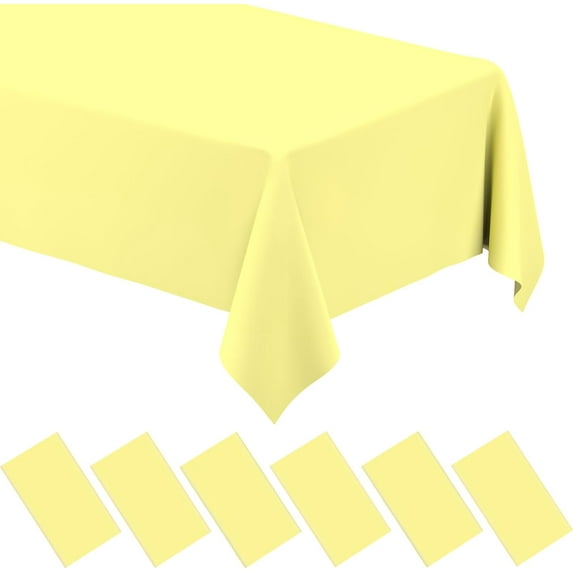 CHE-6 Pack Light Yellow Rectangular Plastic Tablecloths, Yellow ...