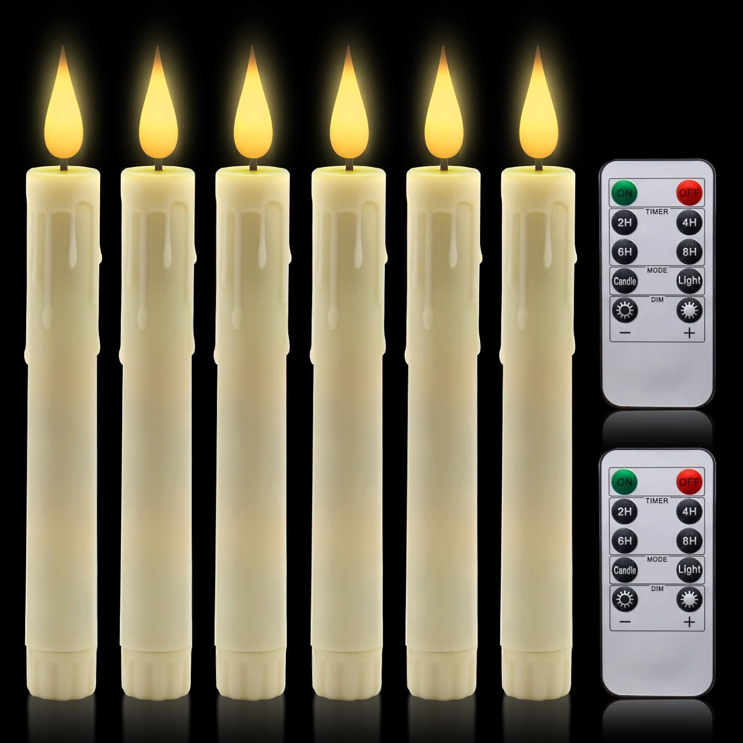 CHE-6Pcs Flameless Taper Candles with Remote, Timer, Dimmer, 9.6 Inches ...