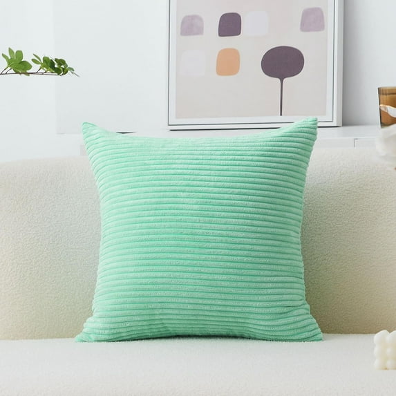 CHE-Aqua Spring Pillow Covers Soft Plush Corduroy Striped Throw Pillow ...