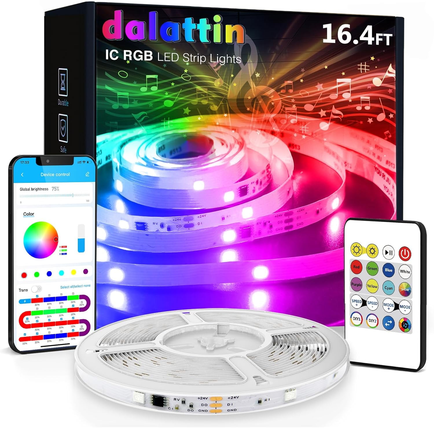 CHE-BGRIC Led Lights for Bedroom, 16.4ft 5050 LED Strip with DIY ...