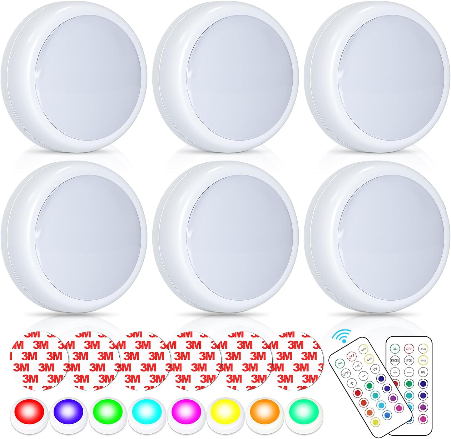 CHE-Battery Operated LED Puck Lights with Remote RGB 13 Color Changing ...