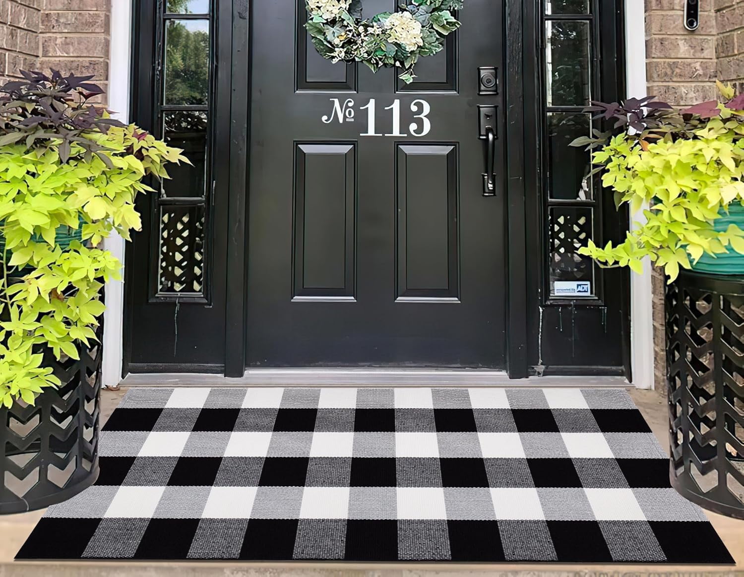 CHE-Black and White Outdoor Rug 24''X 51'' Buffalo Checked Porch Rug ...