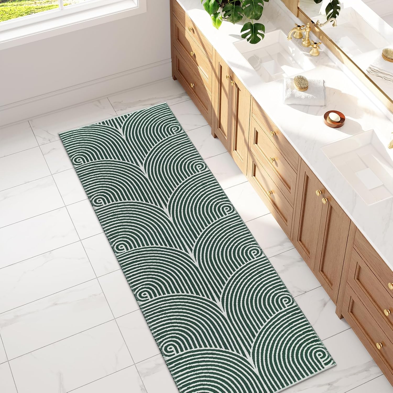CHE-Boho Runners for Hallways 2x6 ft Washable Green Kitchen Runner Rug ...