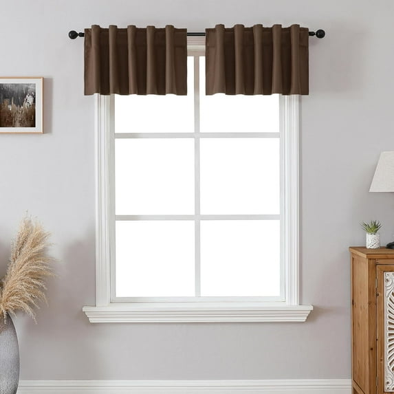 CHE-Coffee Brown Back Tab & Rod Pocket Short Window Valance for Cafe ...