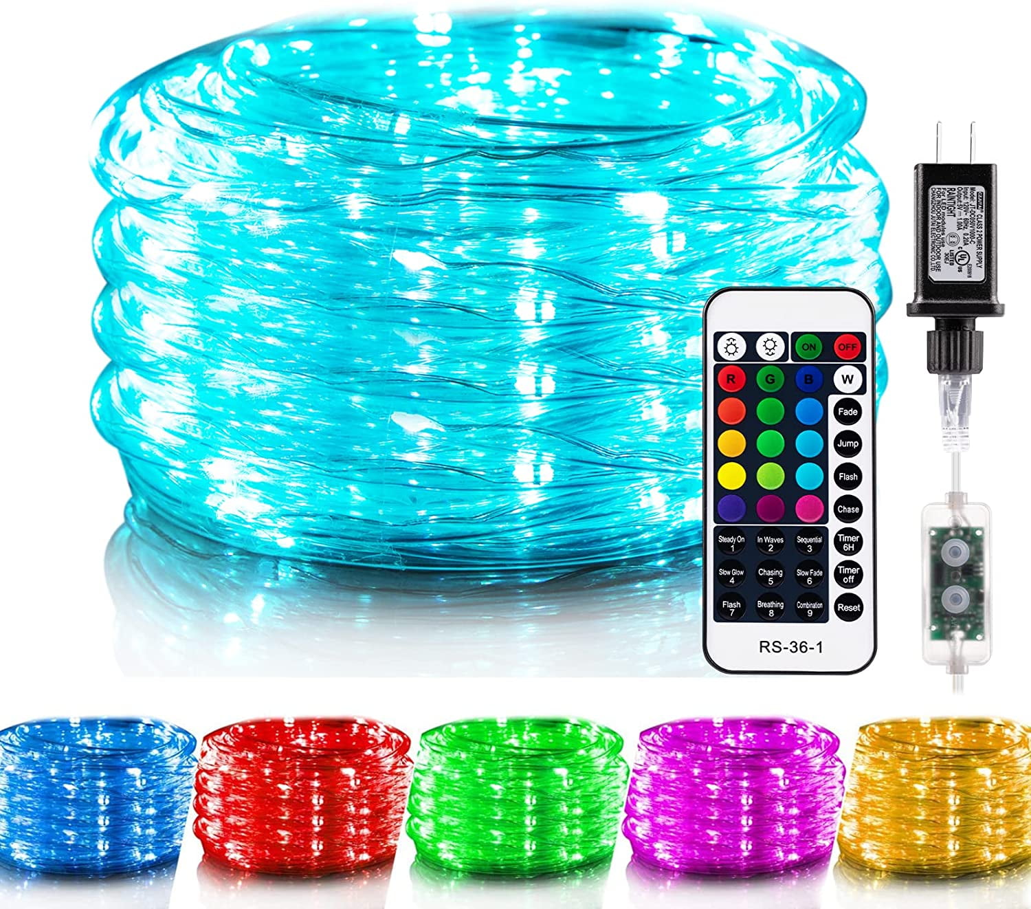 CHE-Color Changing Rope Lights Outdoor, String Lights with Plug ...