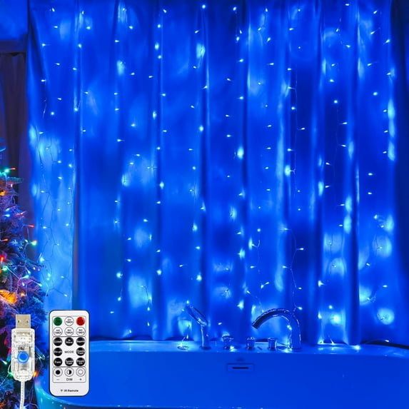 CHE-Curtain Light for Bedroom, 200LED 6.6x6.6ft Blue Window Wall ...