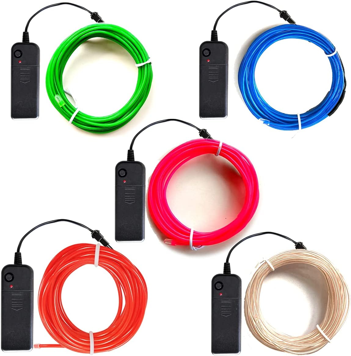 CHE-El Wire 5 Pack(Red,Blue,White,Green,Pink),9ft/2.75m neon Light ...
