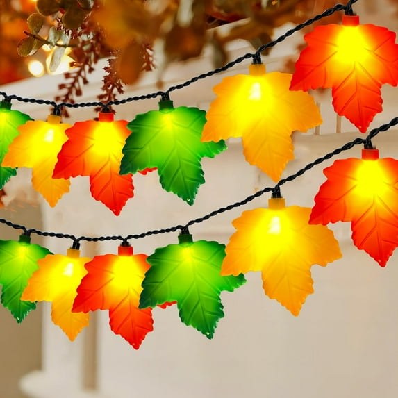CHE-Fall Leaf String Lights,8.5Ft Fall Outdoor Lights 10 PCS Plastic ...