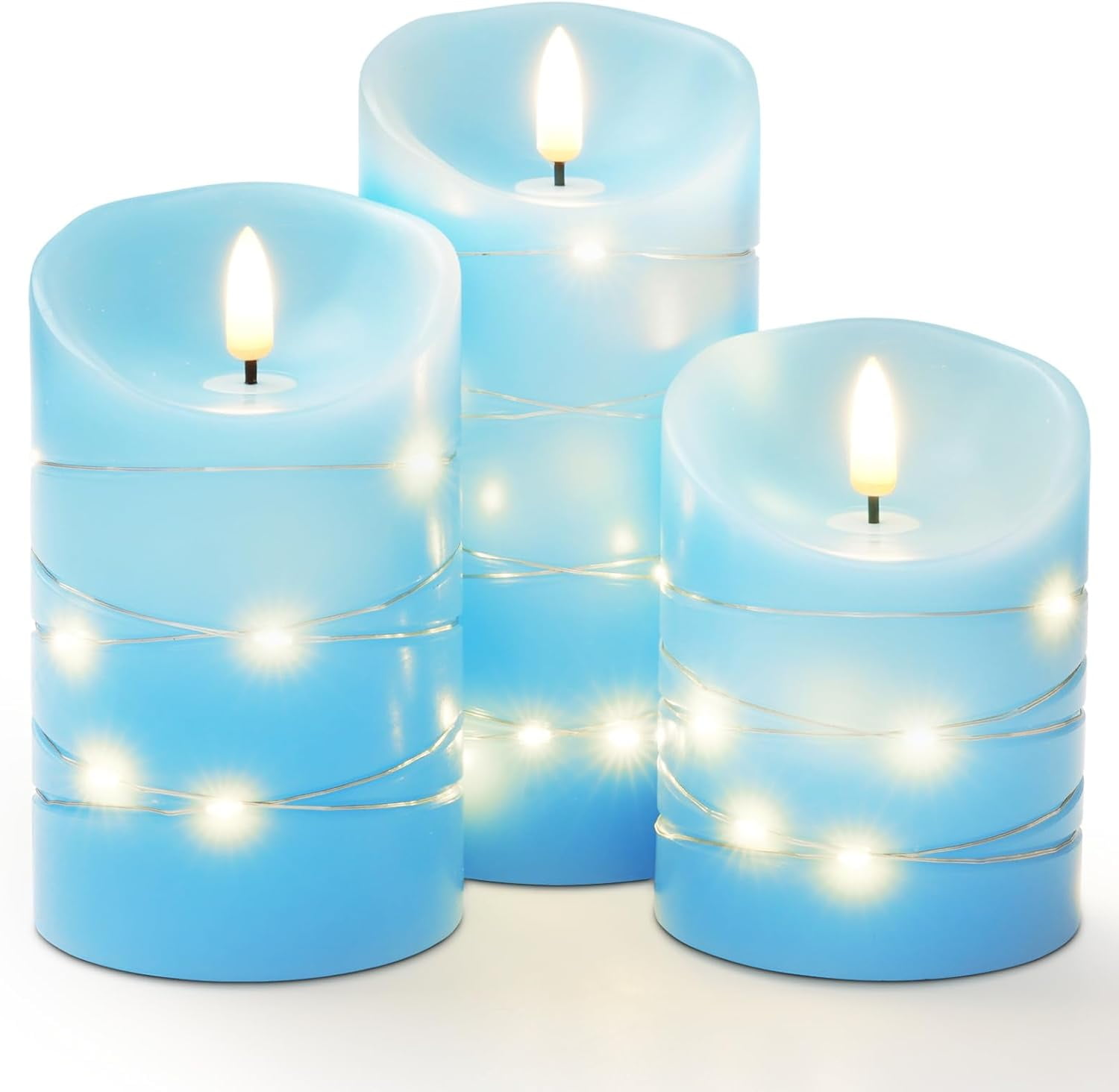 CHE-Flameless Candles with String Lights, 3 Pack Embedded Fairy String ...